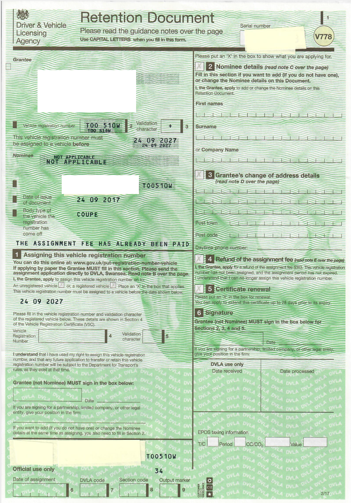 'TOO 510W' - NUMBER PLATE for sale by auction in , United Kingdom