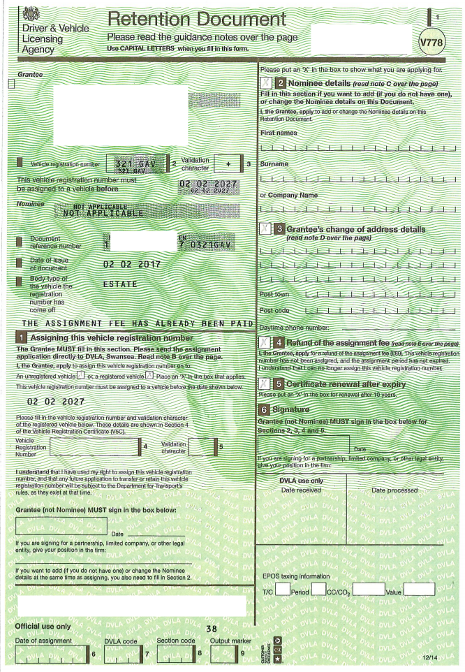 '321 GAV' - NUMBER PLATE for sale by auction in , United Kingdom